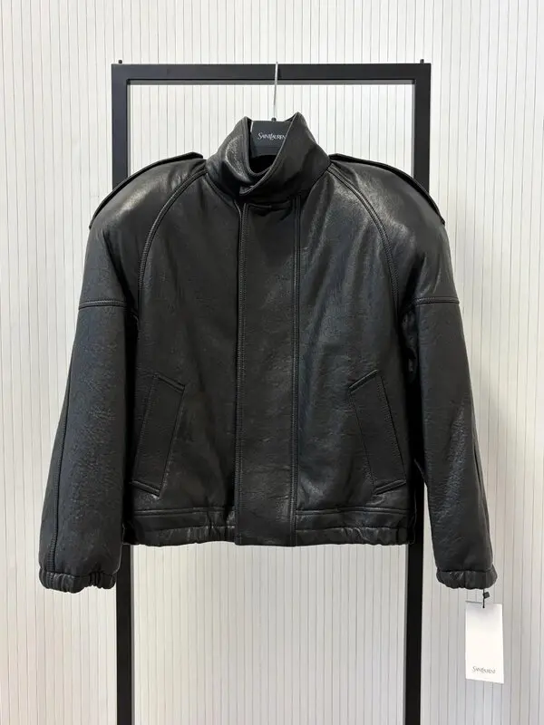 Saint Laurent High Neck Leather Jacket