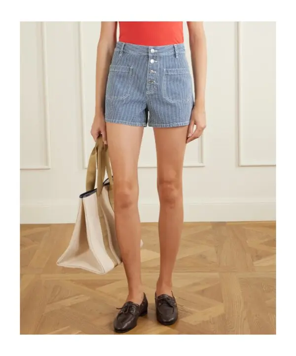 NILI LOTAN Harley Striped Denim Shorts