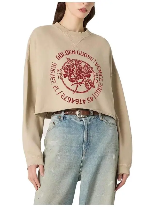 GOLDEN GOOSE Printed Cropped Sweatshirt - Nude