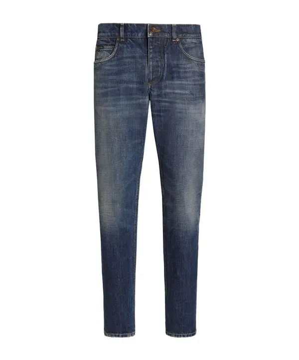 Dolce & Gabbana Logo Plaque Slim Fit Jeans - Blue