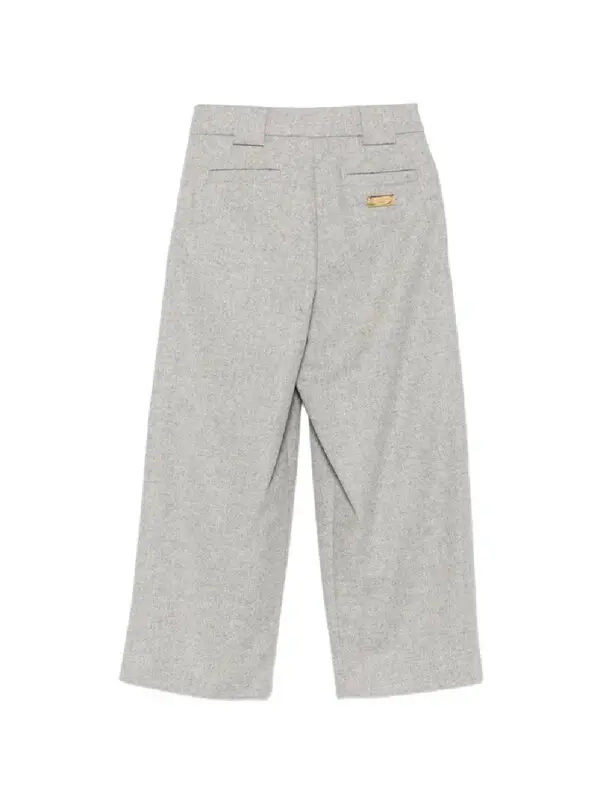 Balmain Pleated Logo-plaque Wool Trousers