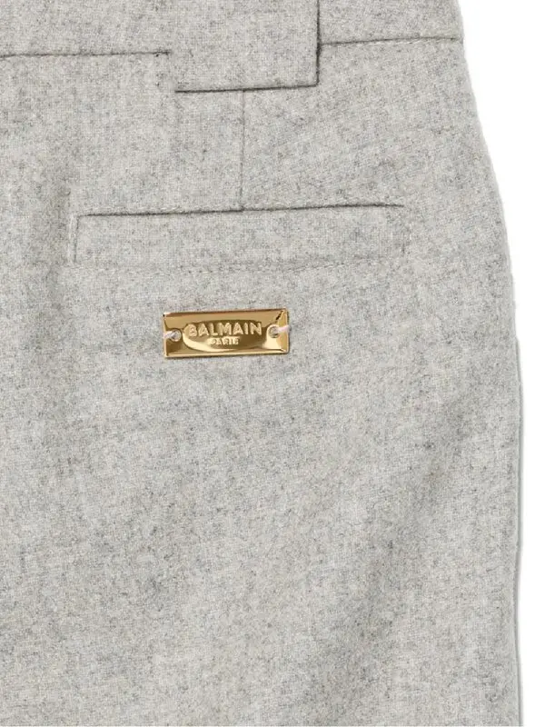 Balmain Pleated Logo-plaque Wool Trousers