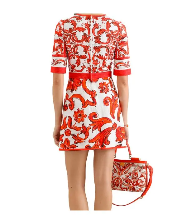 Dolce & Gabbana Round Neck Short Sleeve Printed Mini Dress