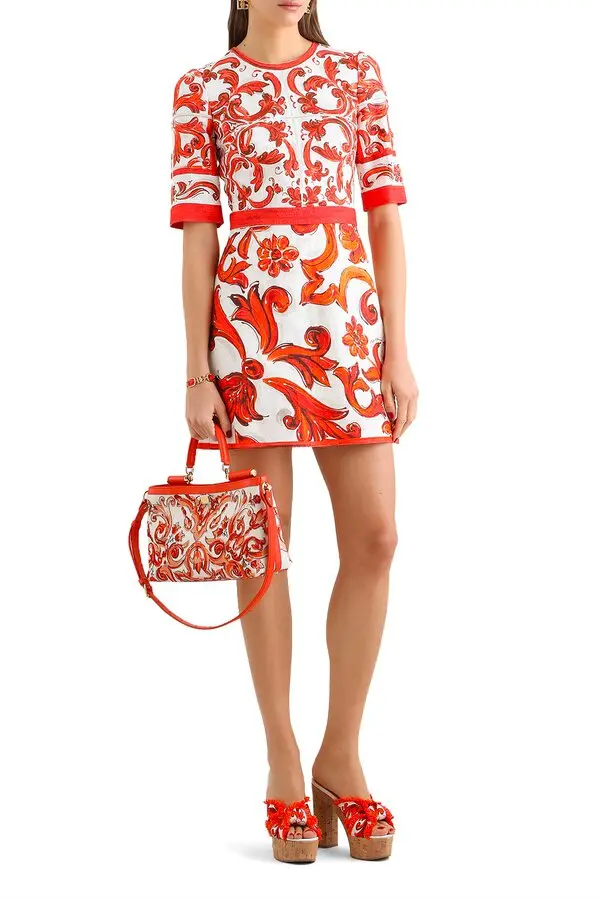 Dolce & Gabbana Majolica Print Short Sleeve Dress