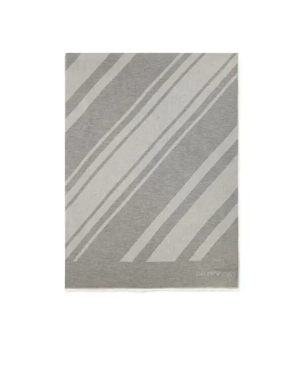 Emporio Armani Stole With Diagonal Stripes And Fringes - Grey