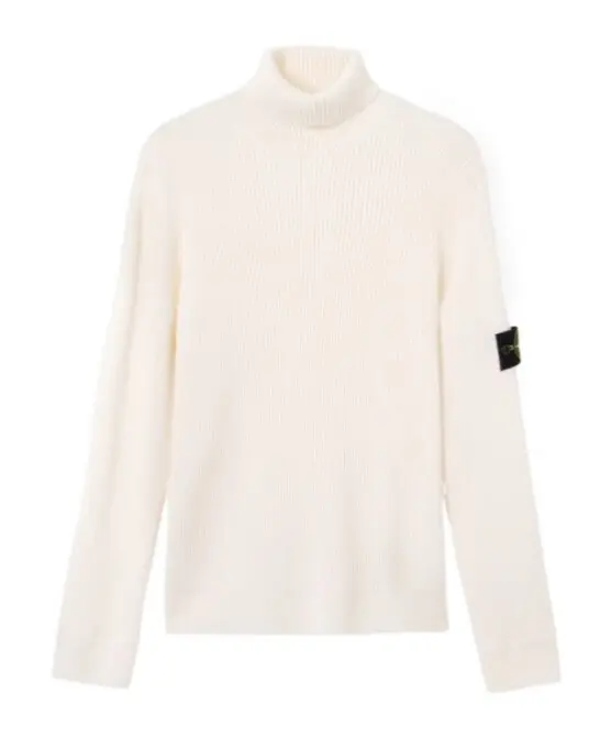 Stone Island Regular-fit Turtleneck Jumper With Fine-ribbed Trims - Ivory