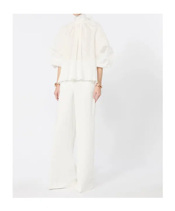 Max Mara Mxevalle Pleated High-neck Blouse With Gemstone Buttons