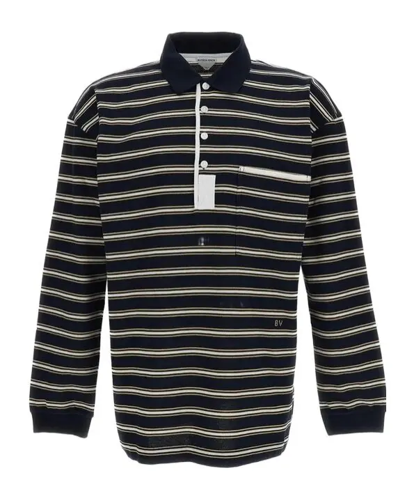 Bottega Veneta Striped Oversized Polo Shirt - Black