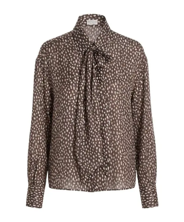 Brunello Cucinelli Polka Dot Printed Long Sleeve Shirt - Chocolate