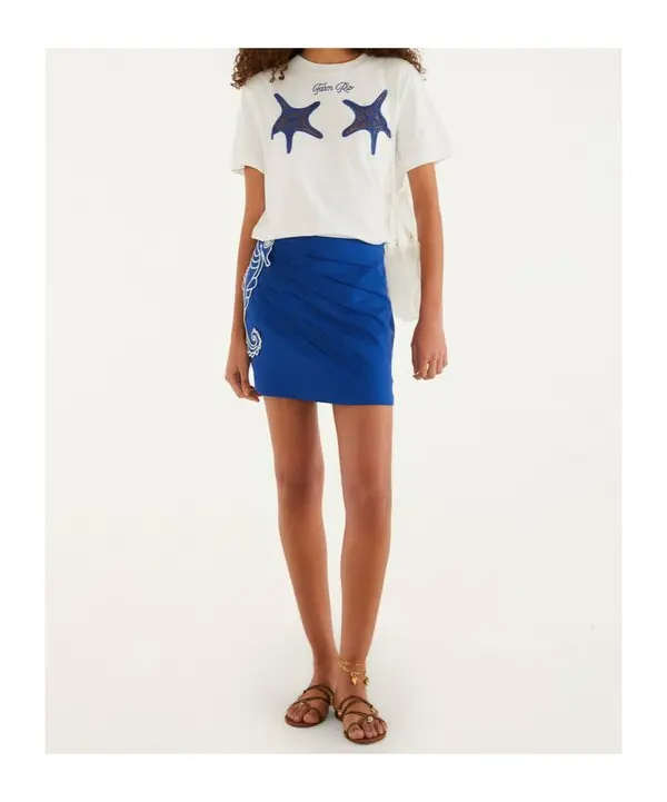Farm Rio Seahorse Embroidery Mini Skirt