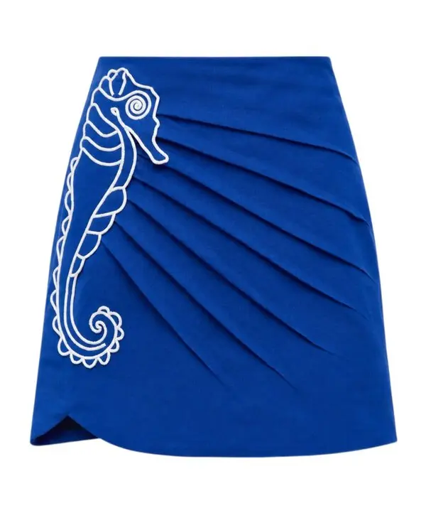 Farm Rio Seahorse Embroidery Mini Skirt - Blue
