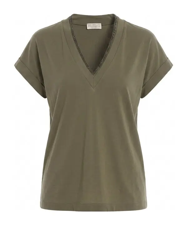 Brunello Cucinelli Monili Trim V-neck T-shirt - No