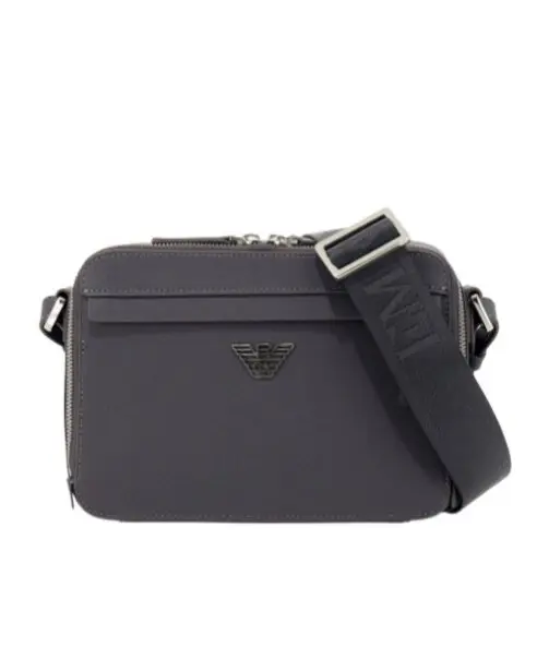 Emporio Armani Textured Crossbody Bag With A Front Pocket And A Metal Logo - Grey