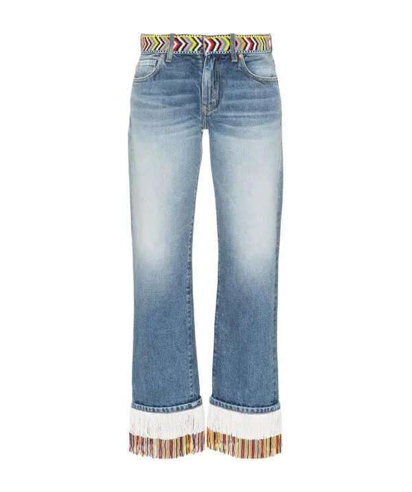 Alanui Fringed Beaded Boyfriend Jeans - Blue