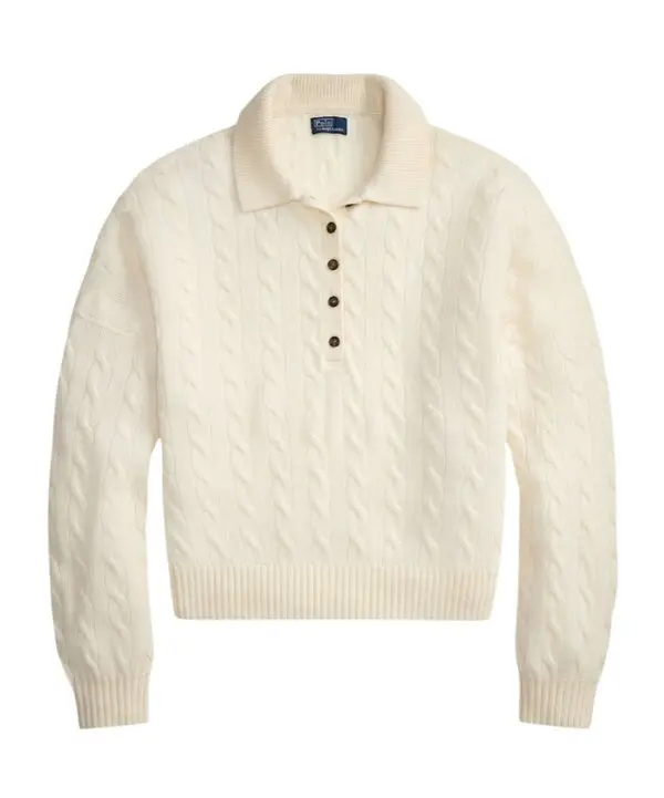 Polo Ralph Lauren Cable Knit Polo Sweater - Beige Cable
