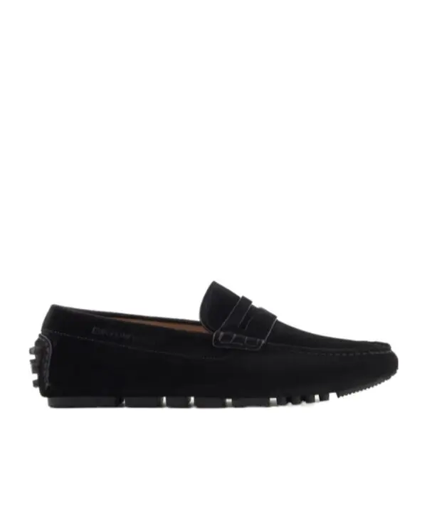 Emporio Armani Suede Leather Slip-on Loafers - Black