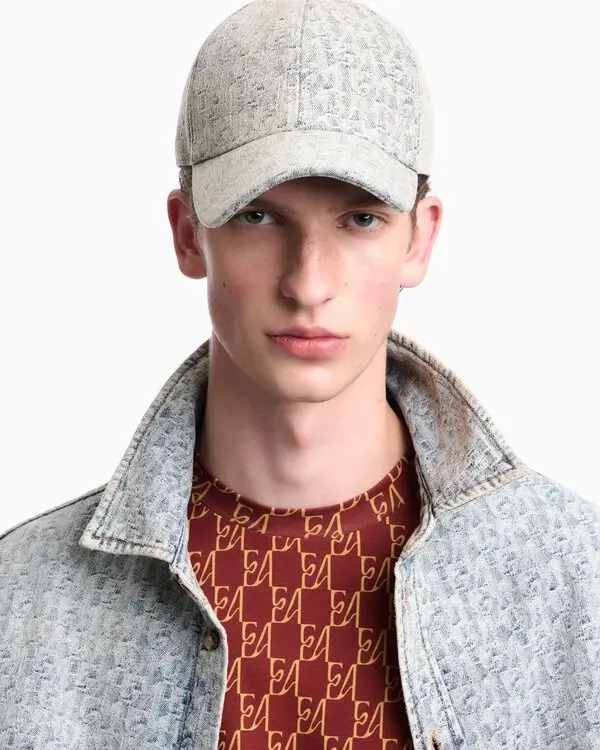 Emporio Armani Cotton Denim Baseball Hat With An All-over Monogram Pattern
