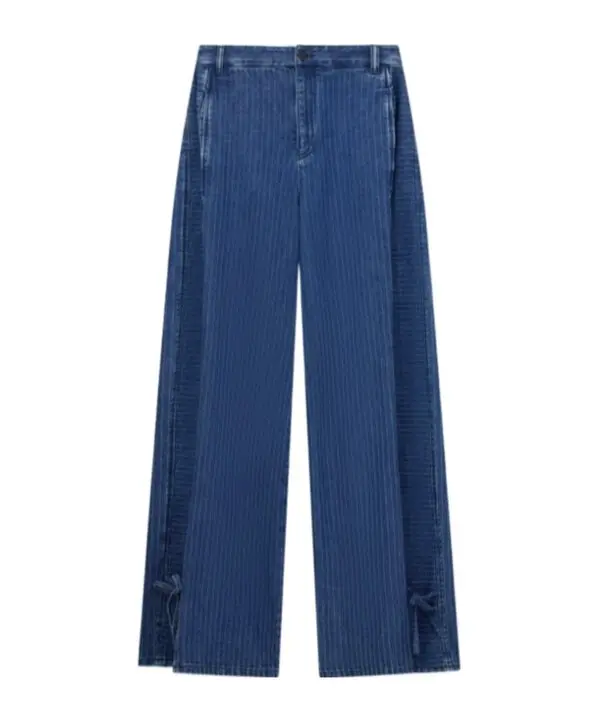Emporio Armani Five-pocket Pinstriped Denim Pants With Side Bows - Blue