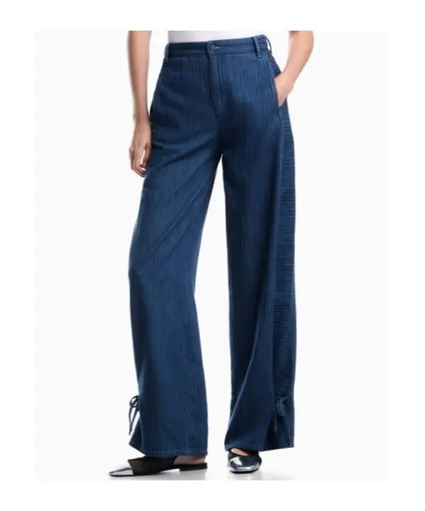 Emporio Armani Five-pocket Pinstriped Denim Pants With Side Bows