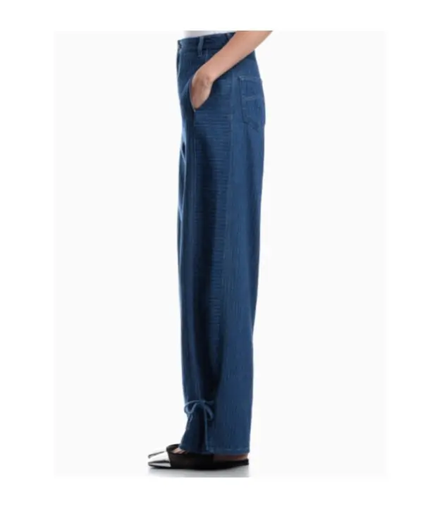 Emporio Armani Five-pocket Pinstriped Denim Pants With Side Bows