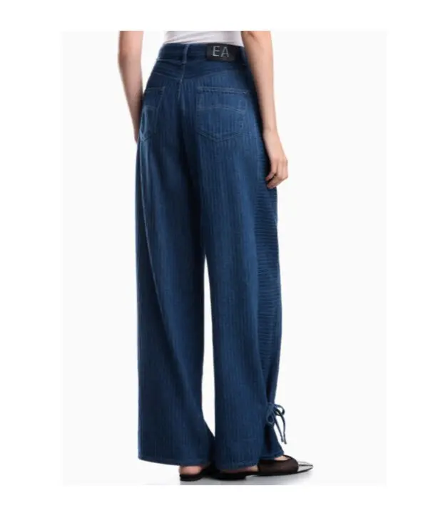 Emporio Armani Five-pocket Pinstriped Denim Pants With Side Bows