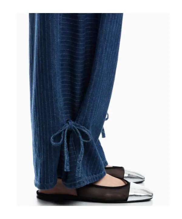Emporio Armani Five-pocket Pinstriped Denim Pants With Side Bows