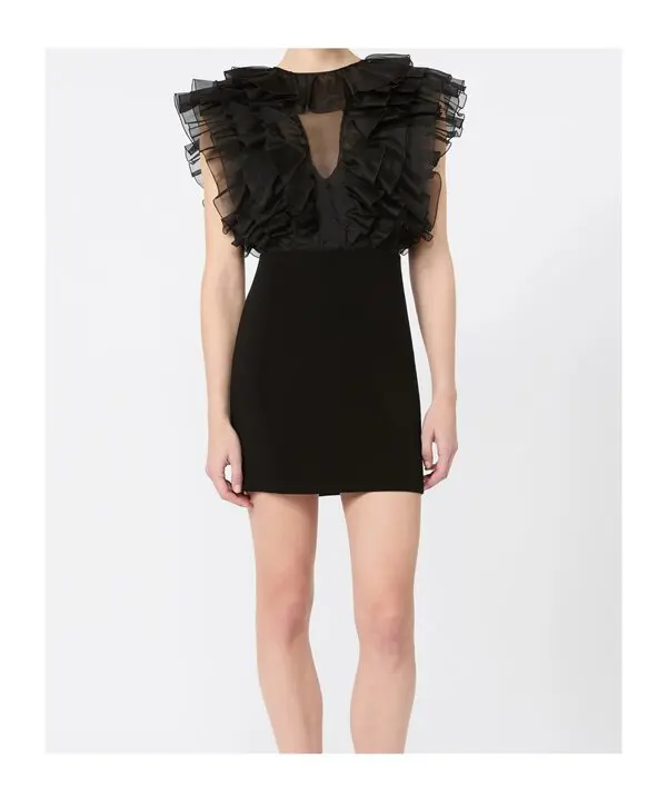 Max Mara Short Silk And Cady Dress With Ruched Bodice