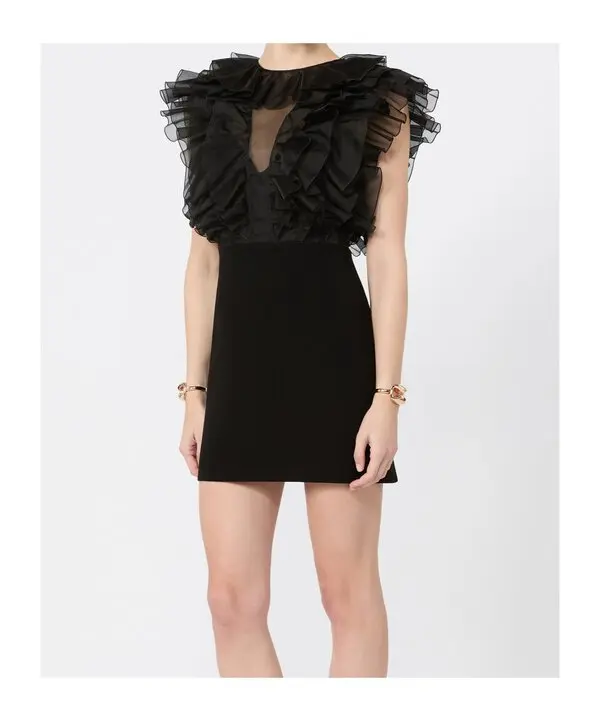 Max Mara Short Silk And Cady Dress With Ruched Bodice