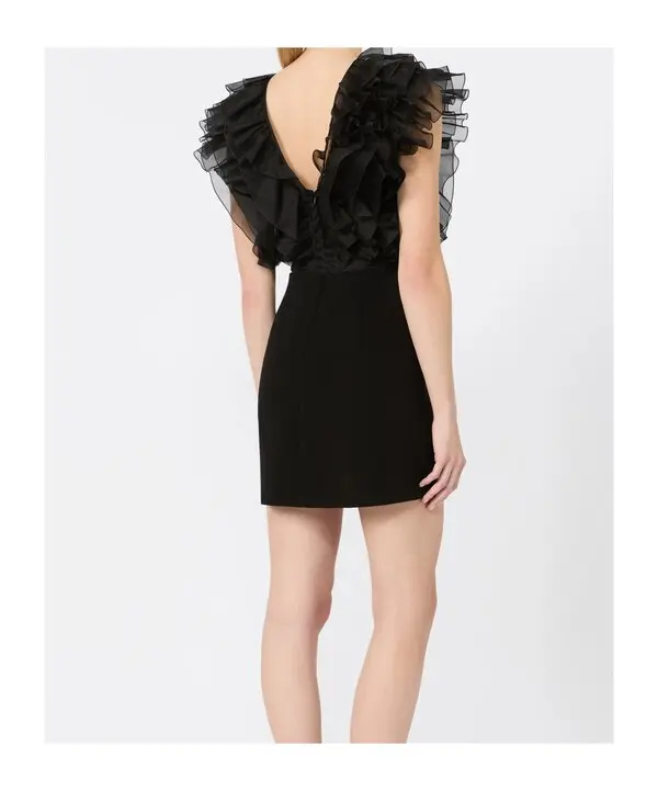 Max Mara Short Silk And Cady Dress With Ruched Bodice