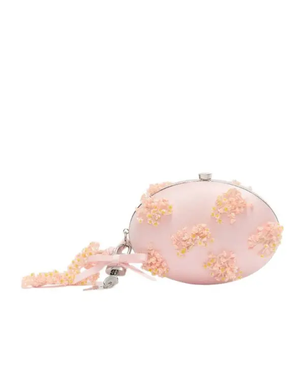SELF-PORTRAIT Satin Floral Beaded Oval Clutch