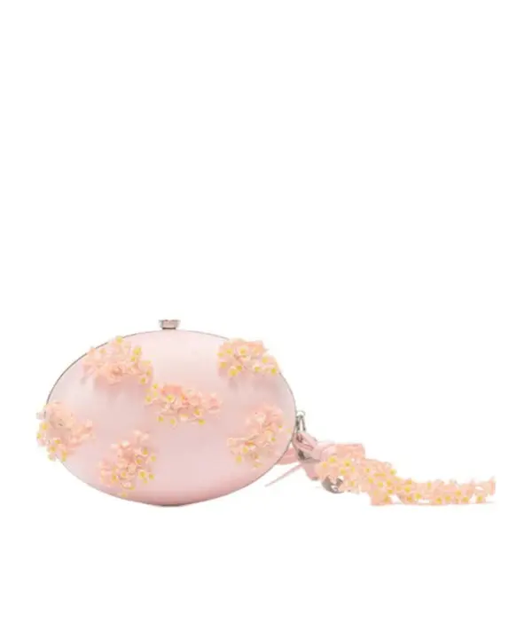 SELF-PORTRAIT Satin Floral Beaded Oval Clutch