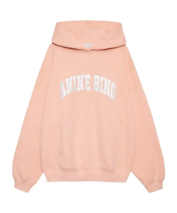 ANINE BING Long-sleeved Hooded Sweatshirt With Lettering - Blush