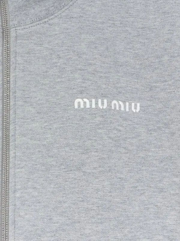 Miu Miu Cotton Fleece Zip-up Sweatshirt - Grey