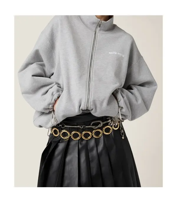 Miu Miu Cotton Fleece Zip-up Sweatshirt - Grey