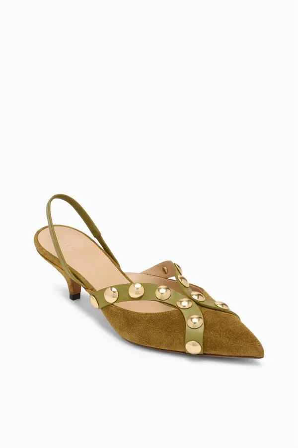 Ulla Johnson Vendome Studded Kitten Heel - Olive