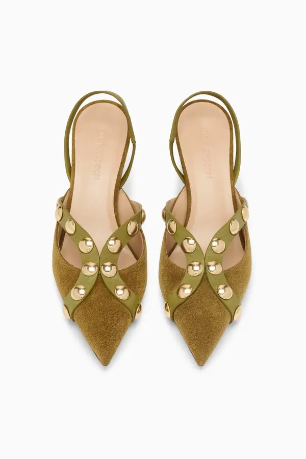 Ulla Johnson Vendome Studded Kitten Heel - Olive