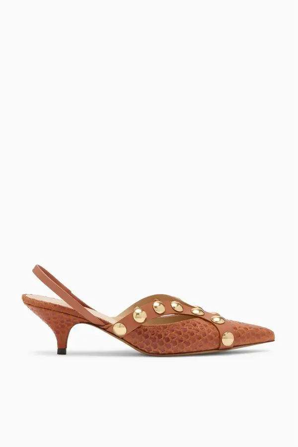 Ulla Johnson Vendome Studded Kitten Heel Slingback - Nutmeg