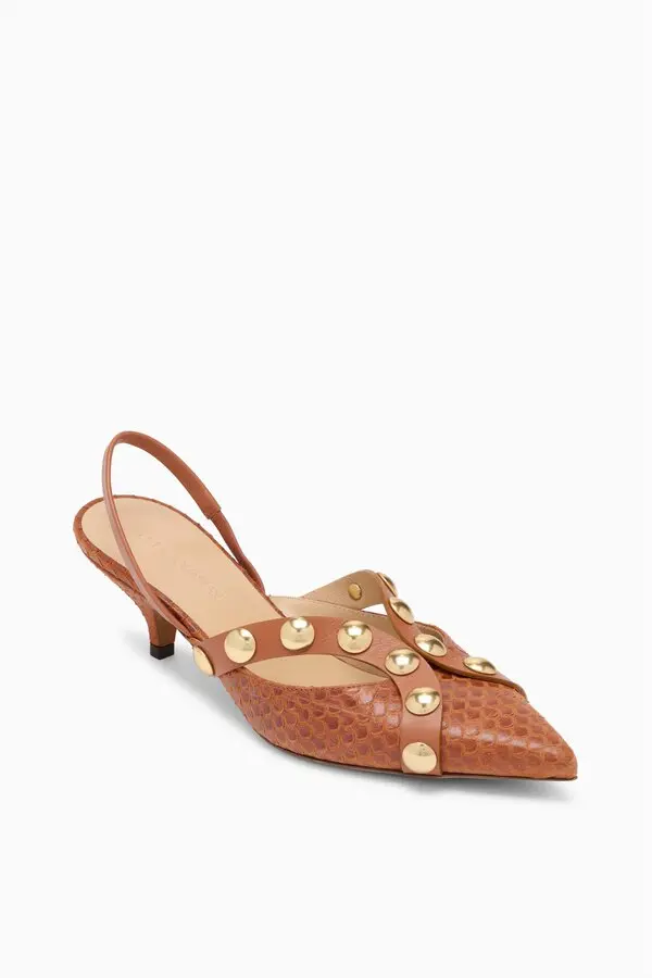 Ulla Johnson Vendome Studded Kitten Heel Slingback - Nutmeg