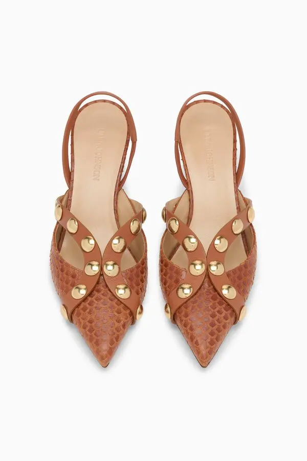 Ulla Johnson Vendome Studded Kitten Heel Slingback - Nutmeg