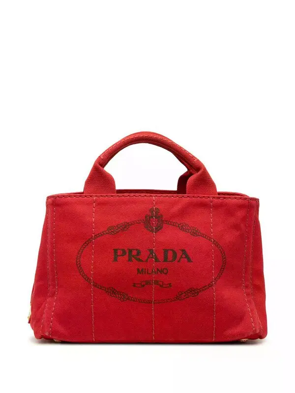 Prada Canapa Logo Satchel - Red