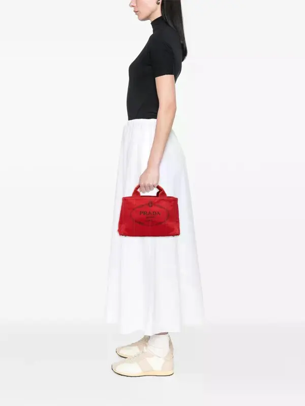 Prada Canapa Logo Satchel - Red
