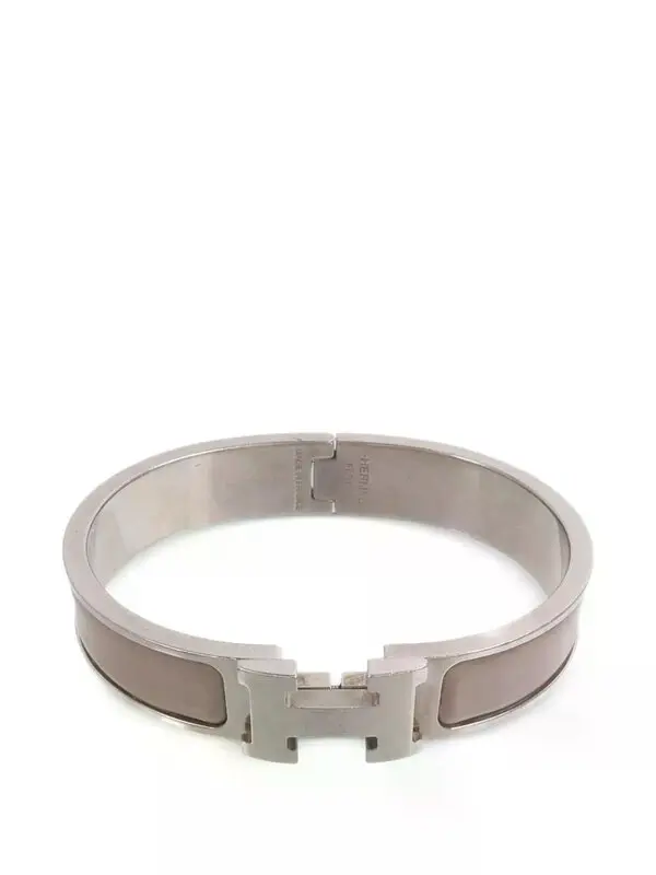 Hermès Tone Enamel H Clasp Hinged Bracelet - Silver