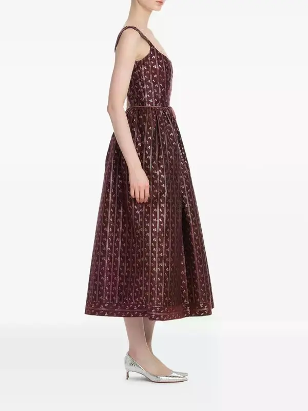 MARKARIAN Apple Floral-stripe" Corset Midi Dress - Red