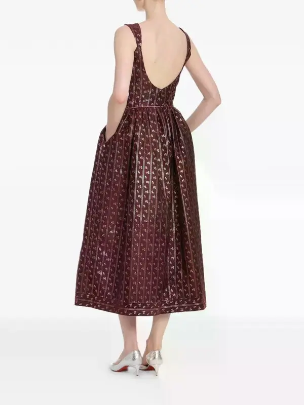 MARKARIAN Apple Floral-stripe" Corset Midi Dress - Red