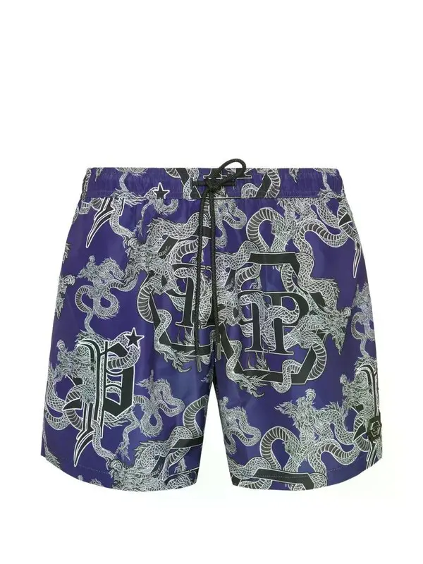Philipp Plein Printed Swim Shorts - Blue