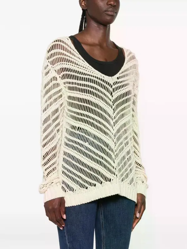 VICOLO Open-knit V-neck Sweater
