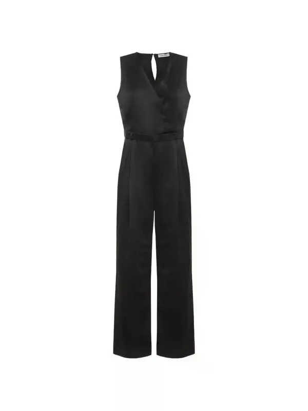 KANGRA Satin V-neck Jumpsuit - Black