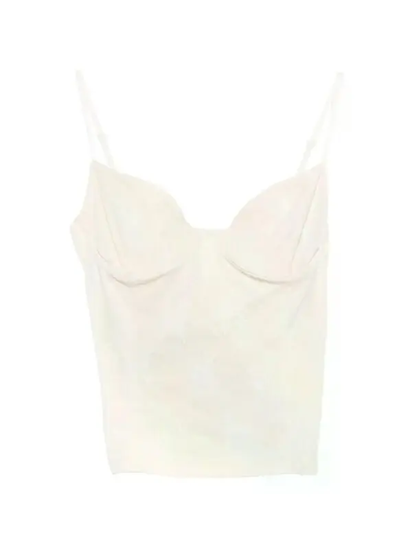 VICOLO Lace Overlay Sweetheart Neck Top