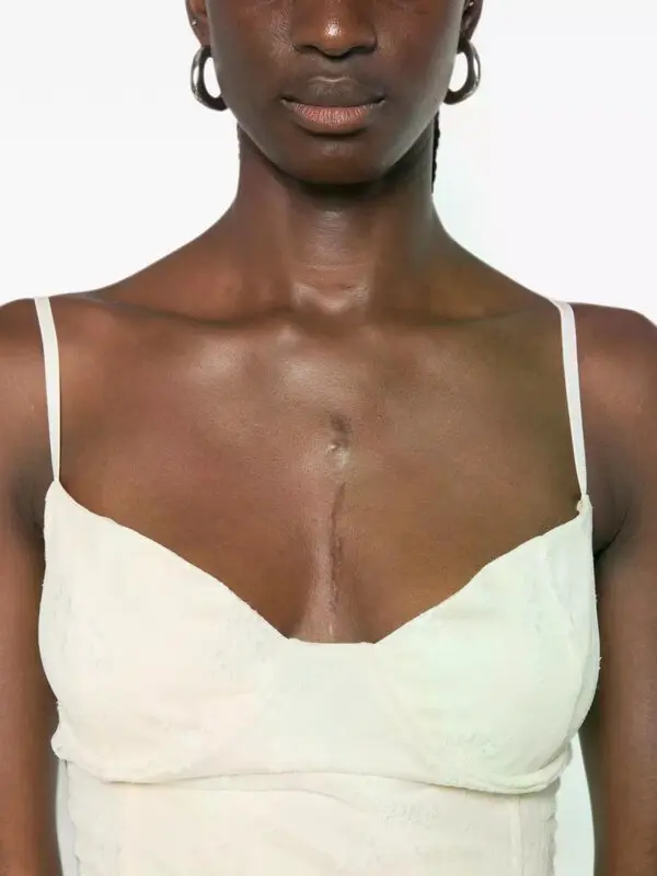 VICOLO Lace Overlay Sweetheart Neck Top