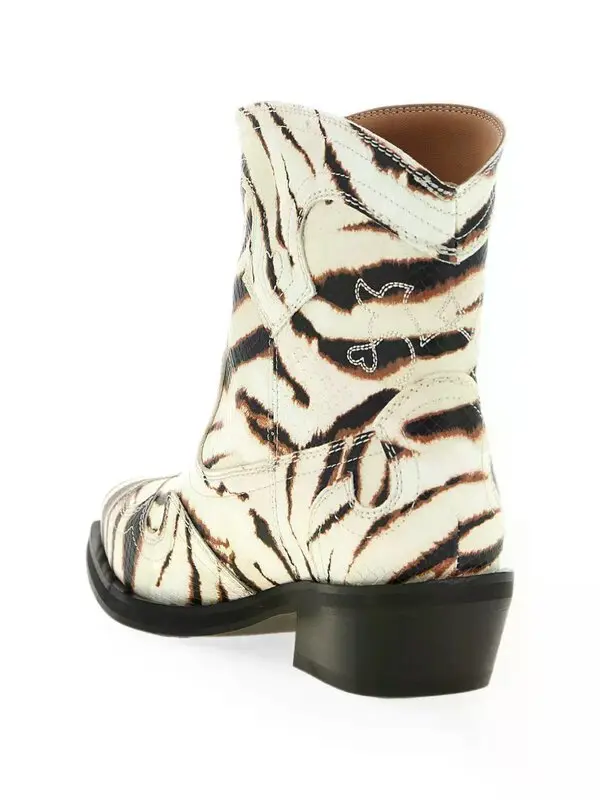 GANNI Zebra-print Embroidered Ankle Boots